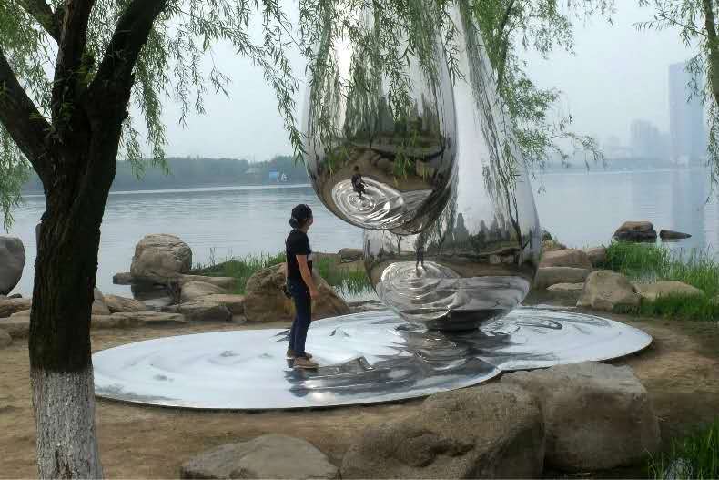 Outdoor Abstract landscape stainless steel water drop sculpture ...