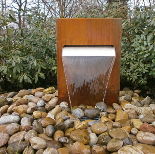Corten Steel Waterfall Wall with Stainless Steel Spillway ...