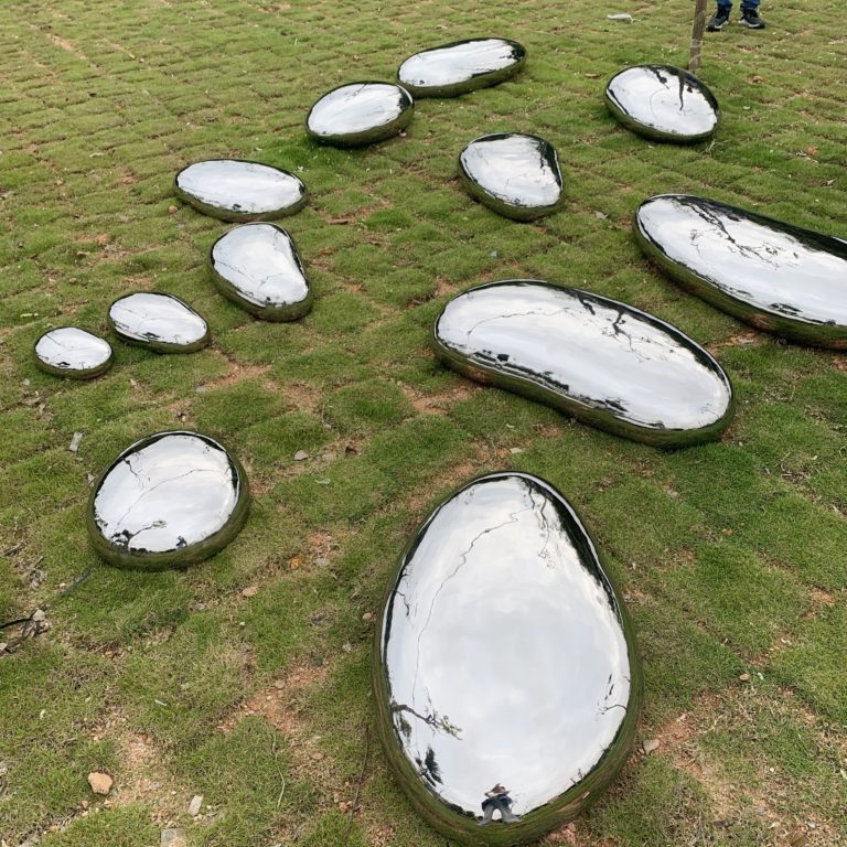 High polished stainless steel cobblestone sculpture for garden ...