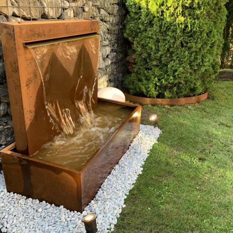 Corten Steel Waterfall Wall with Stainless Steel Spillway ...